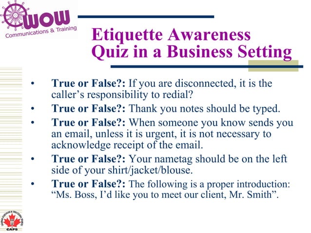 WOW - Business Etiquette | PPT