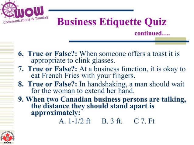 WOW - Business Etiquette | PPT