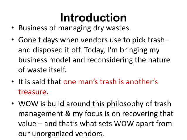 WOW (Wealth Out of Waste) Business Plan | PPTX | Environmental Services ...