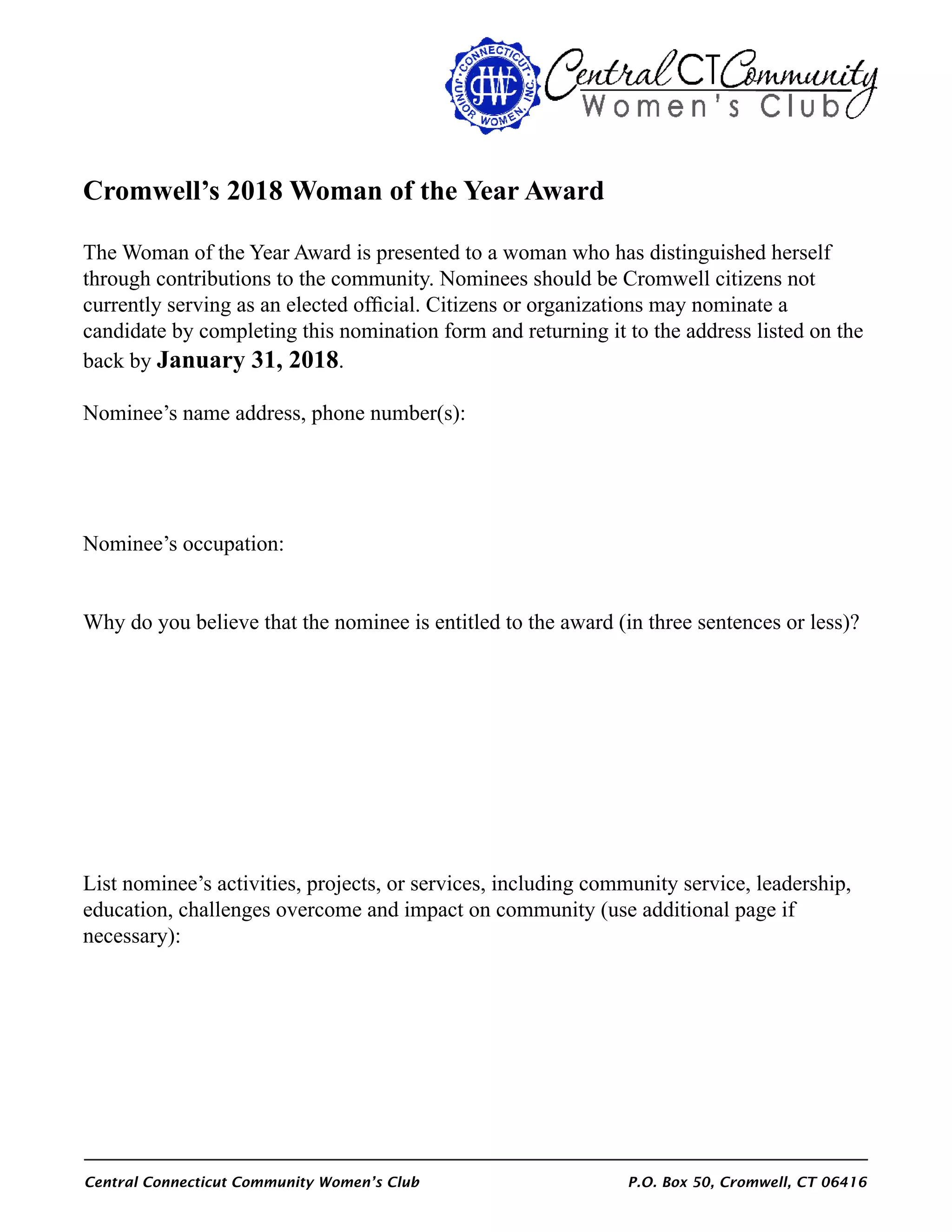 CCCWC Woman of the Year Application | PDF
