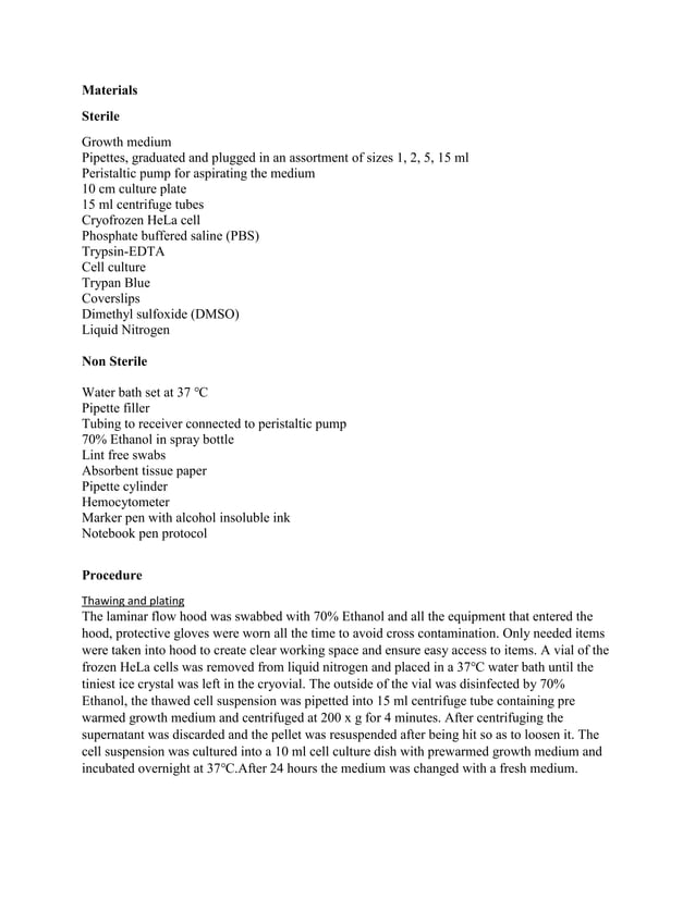 Cell culturing lab report | PDF