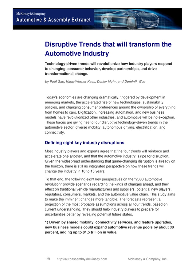 Disruptive Trends That Will Transform The Automotive Industry | PDF