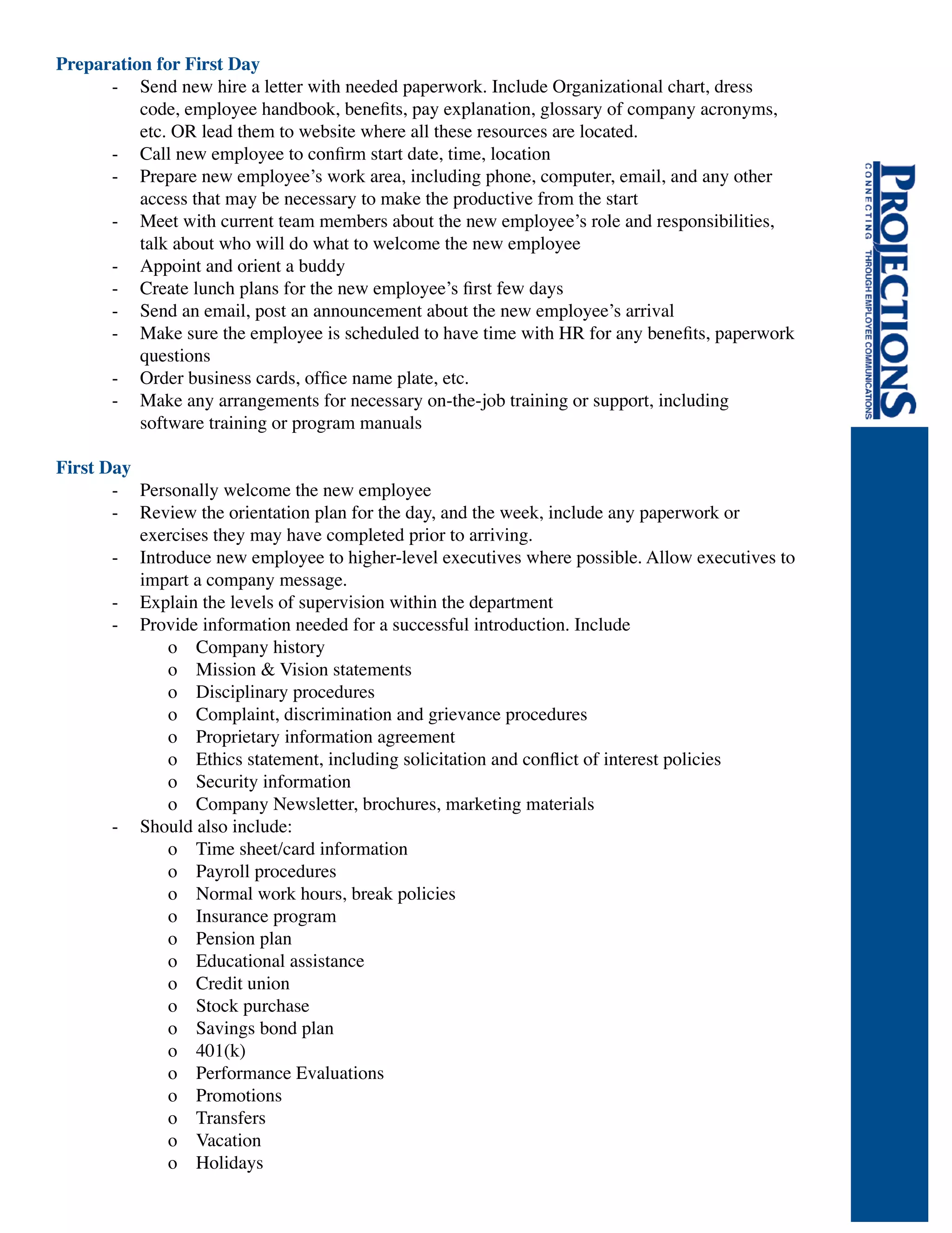 Projections' Orientation Checklist | PDF