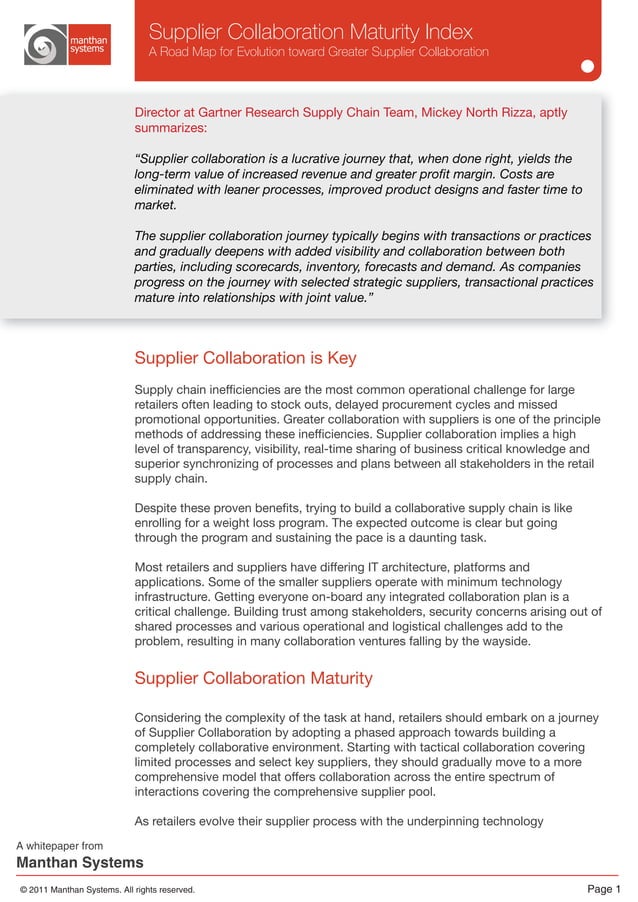 Whitepaper: Supplier Collaboration Maturity Index - A Road Map for Evolution toward Greater ...
