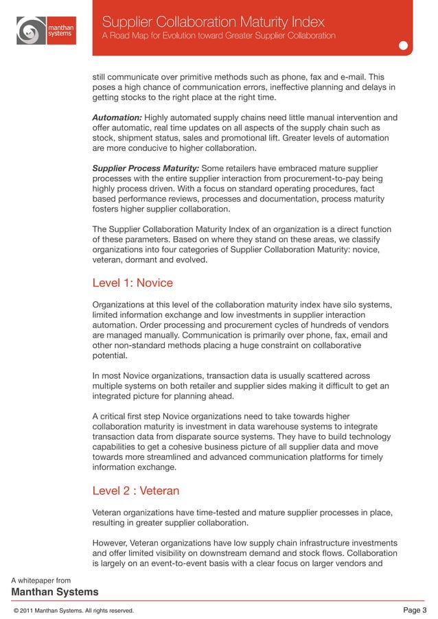 Whitepaper: Supplier Collaboration Maturity Index - A Road Map for Evolution toward Greater ...
