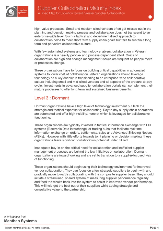 Whitepaper: Supplier Collaboration Maturity Index - A Road Map for Evolution toward Greater ...