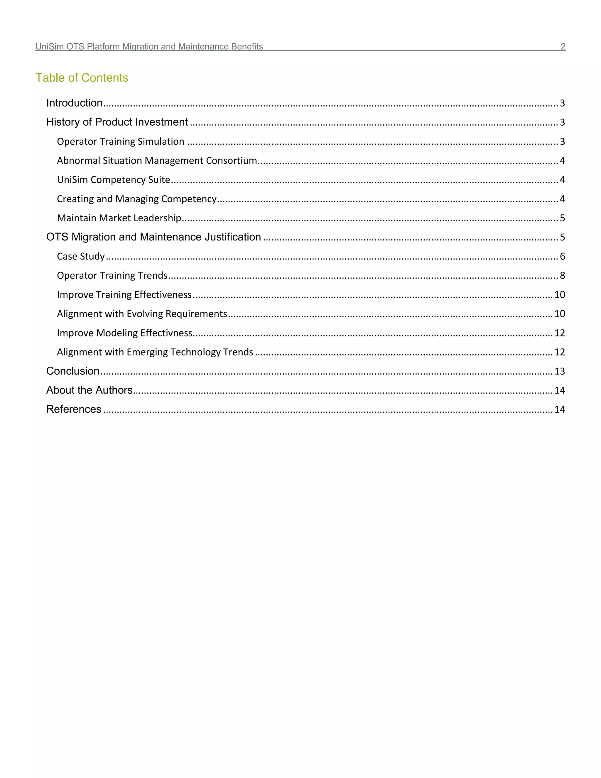 UniSim OTS Platform Migration and Maintenance Benefits | PDF