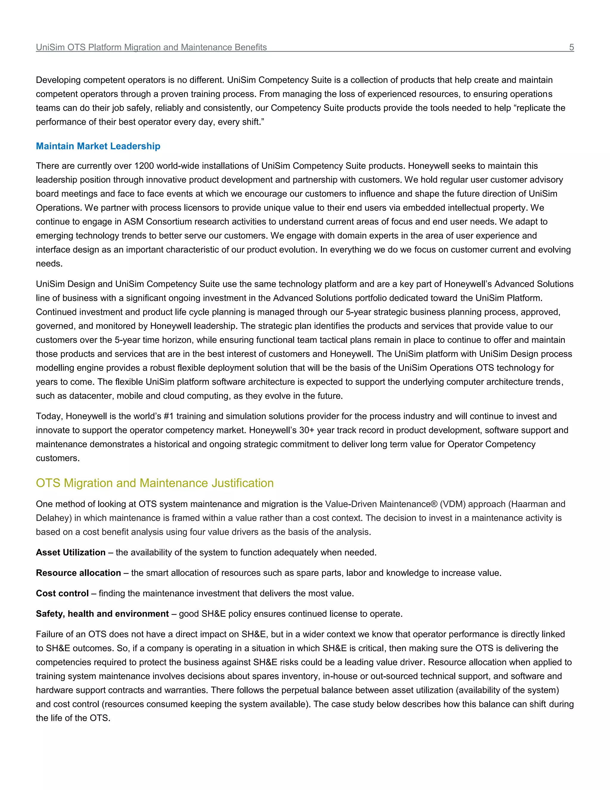 UniSim OTS Platform Migration and Maintenance Benefits | PDF