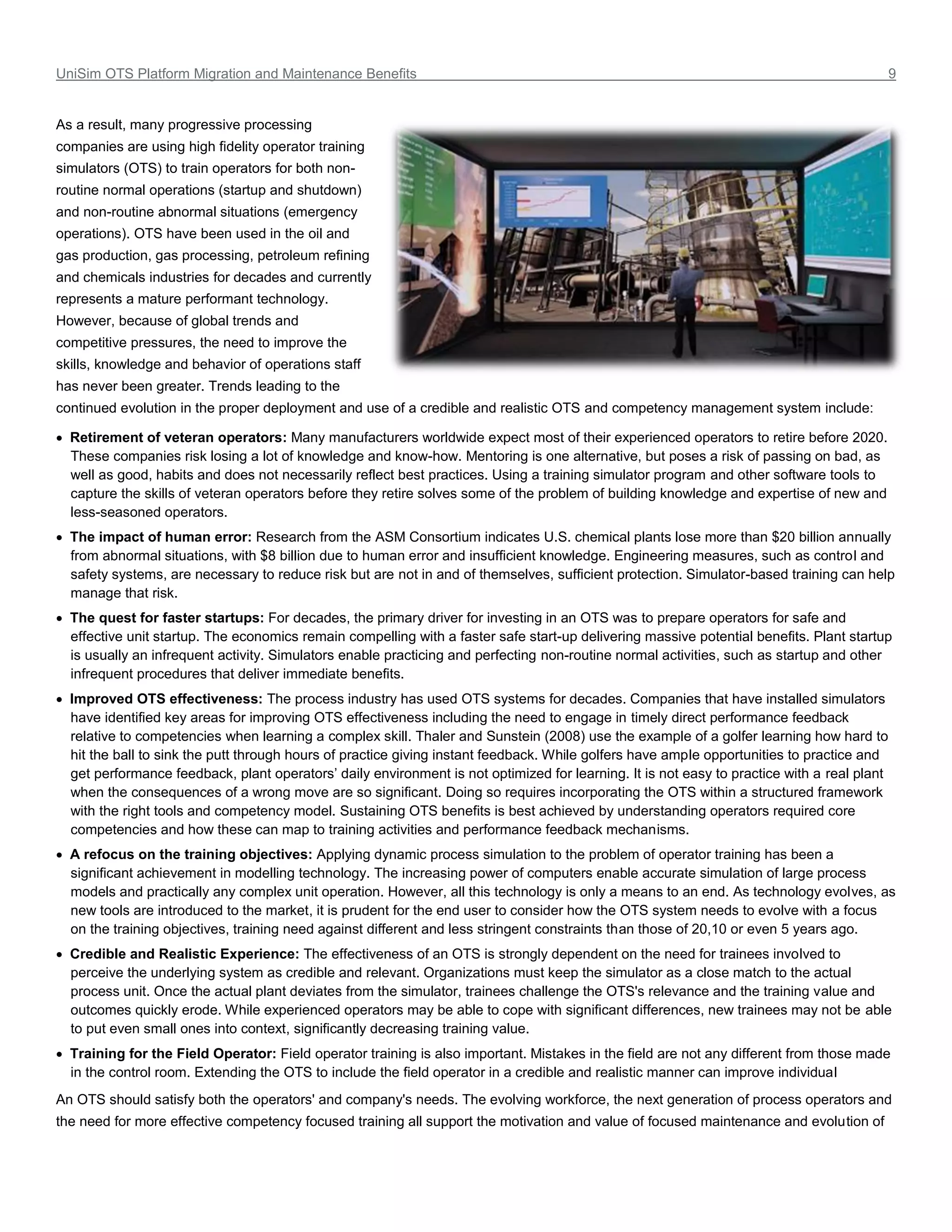 UniSim OTS Platform Migration and Maintenance Benefits | PDF