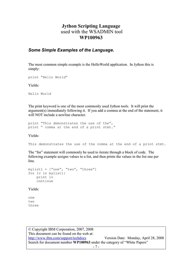 Wp100963 jython scripting with wsadmin tutorial | PDF