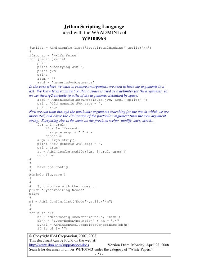 Wp100963 jython scripting with wsadmin tutorial Wp100963 jython scripting with wsadmin tutorial