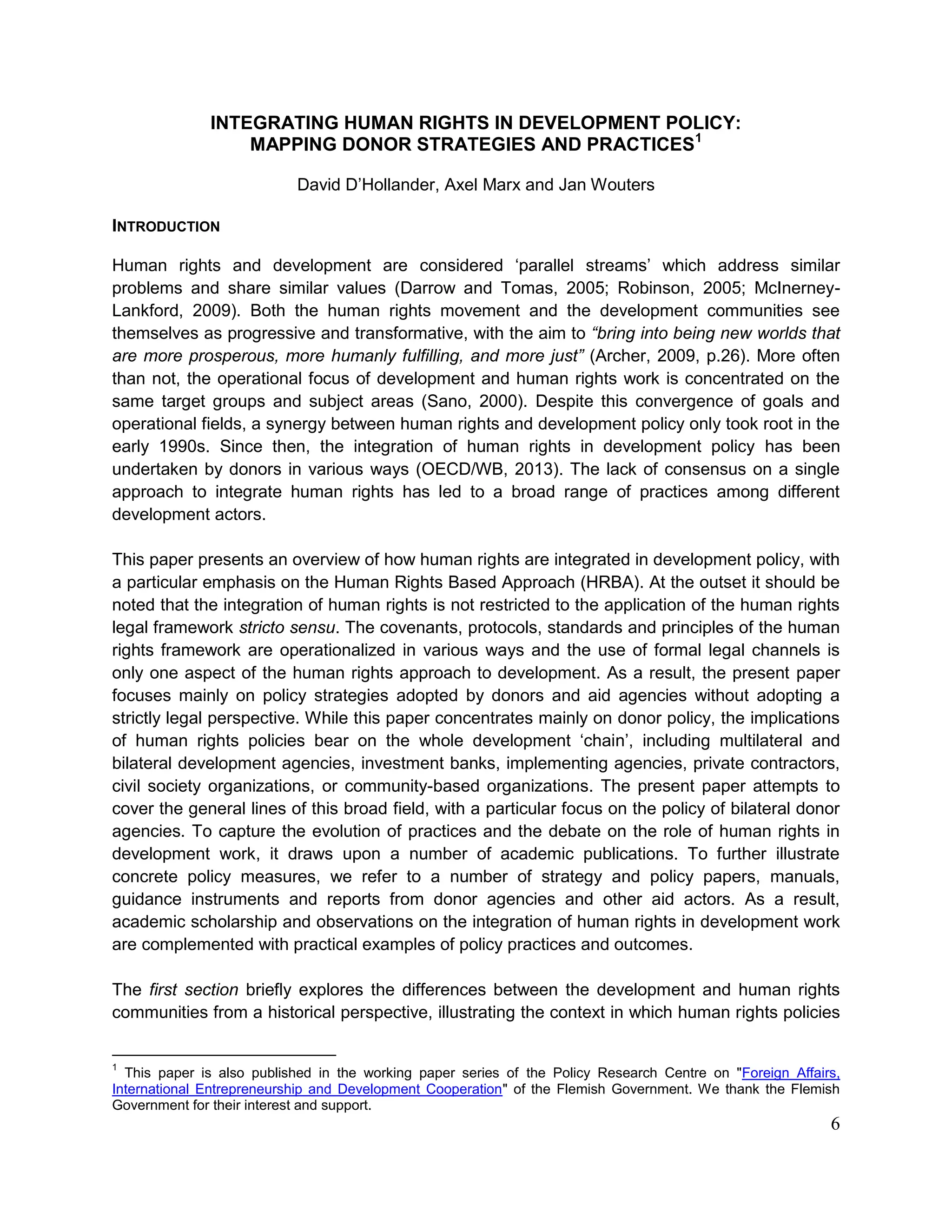 INTEGRATING HUMAN RIGHTS IN DEVELOPMENT POLICY: MAPPING DONOR ...