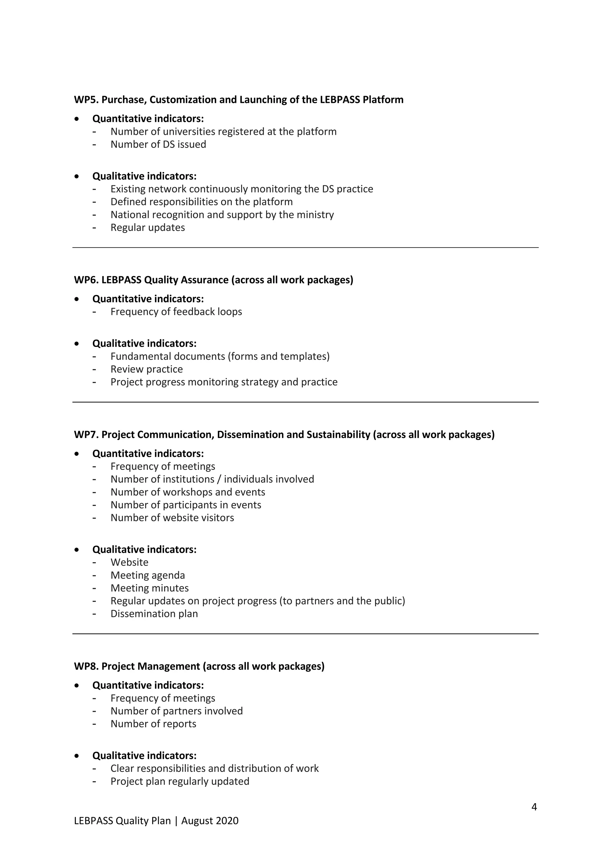 WP 6. LEBPASS – Quality Plan | PDF