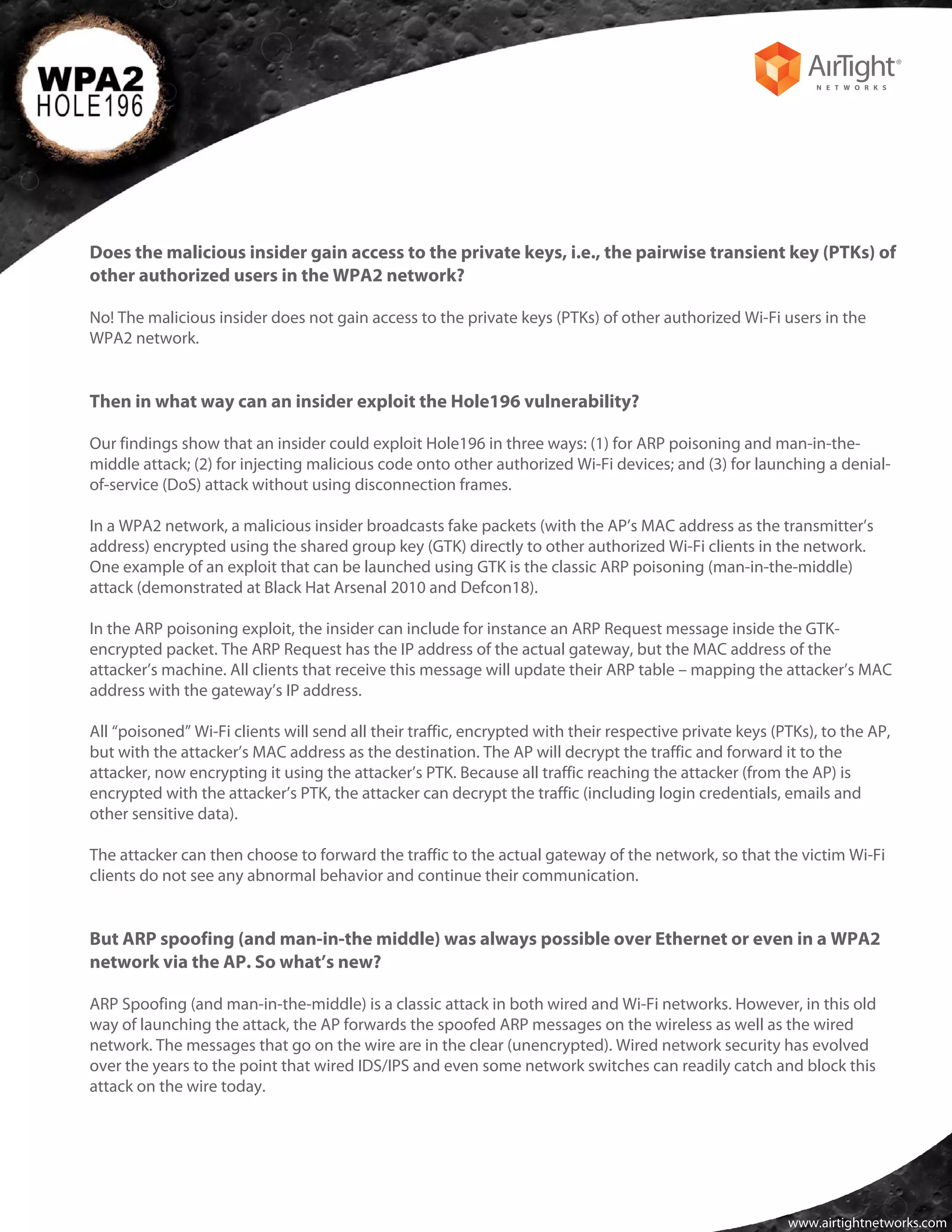 WPA2 Hole196 Vulnerability FAQs | PDF