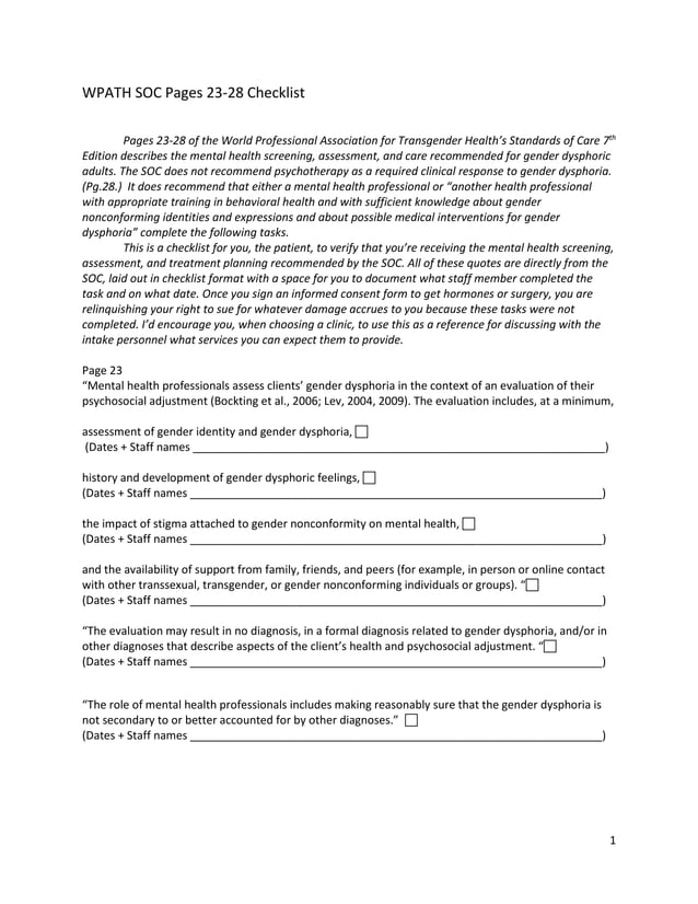 Wpath SOC 23 28 checklist | PDF