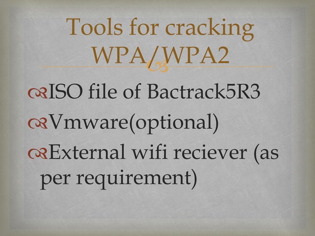 cracking WPA/WPA2 encrypted Wi-fi network using backtrack | PPT
