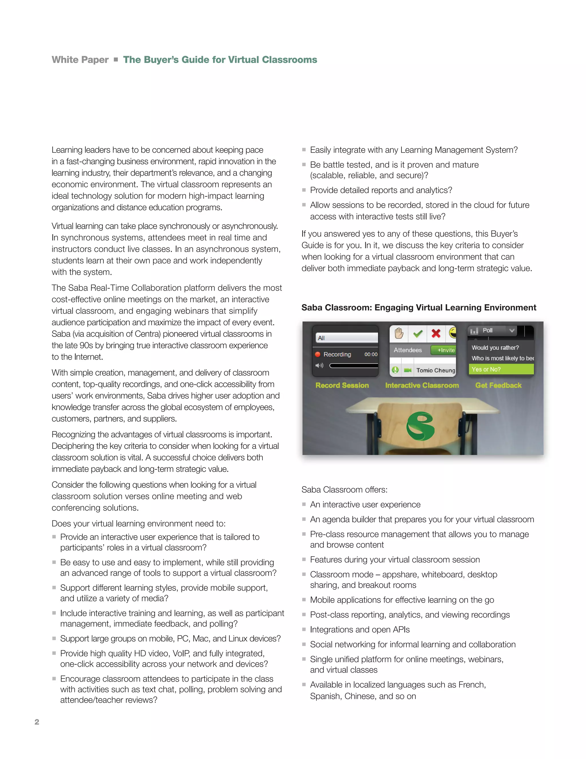 Saba Virtual Classroom Guide | PDF