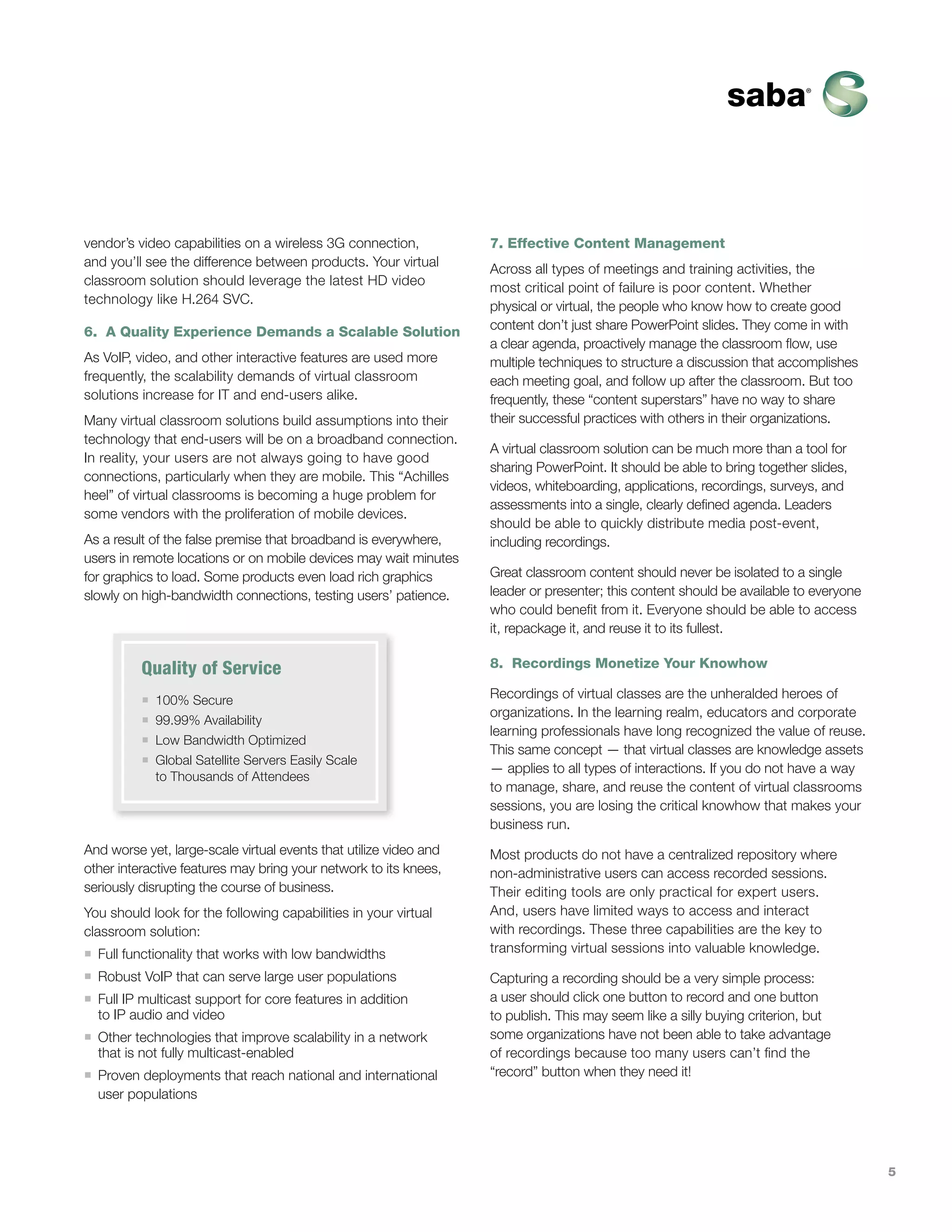 Saba Virtual Classroom Guide | PDF