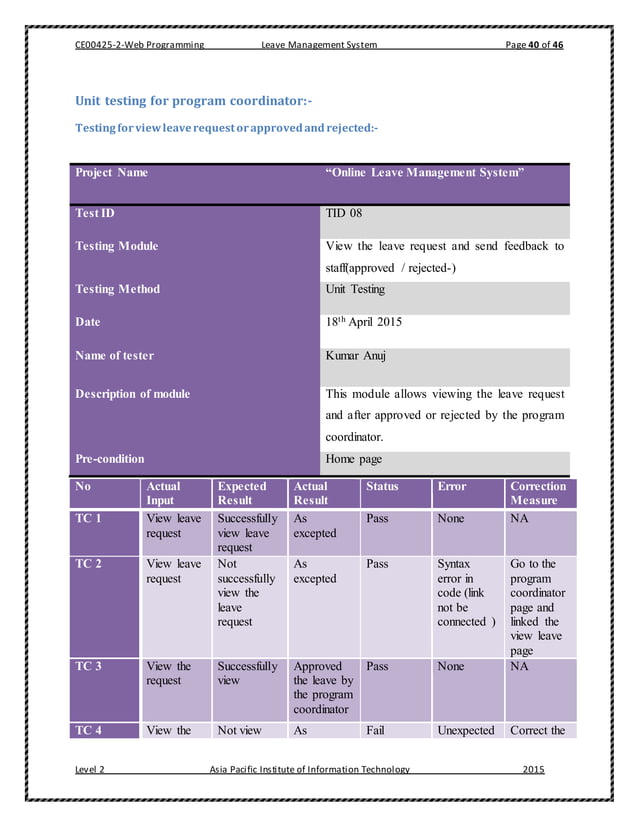 Online Leave Management Project