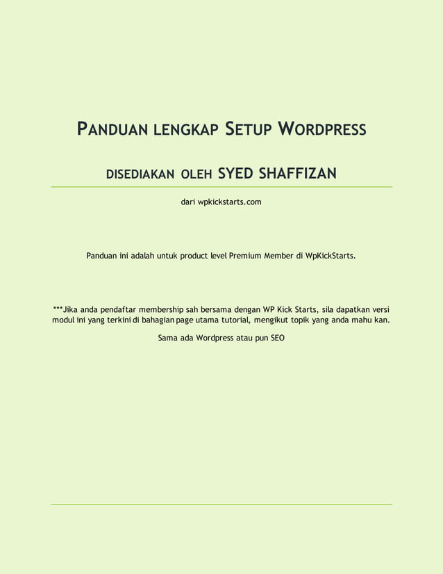 Panduan Lengkap Setup Wordpress | DOCX