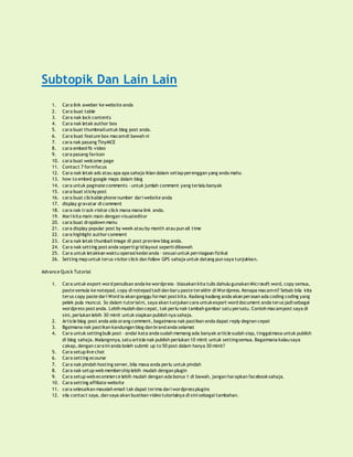 Panduan Lengkap Setup Wordpress | DOCX