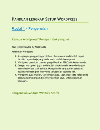 Panduan Lengkap Setup Wordpress | DOCX