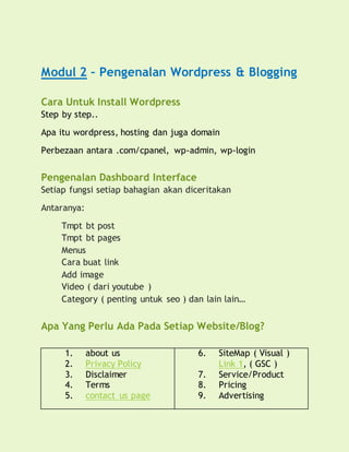 Panduan Lengkap Setup Wordpress | DOCX