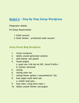 Panduan Lengkap Setup Wordpress | DOCX