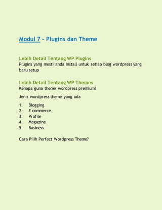 Panduan Lengkap Setup Wordpress | DOCX