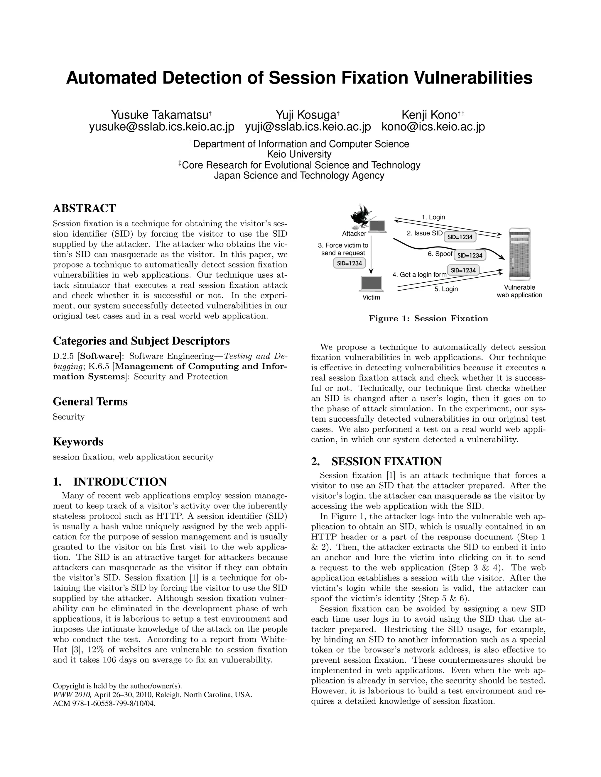 Automated Detection of Session Fixation Vulnerabilities | PDF