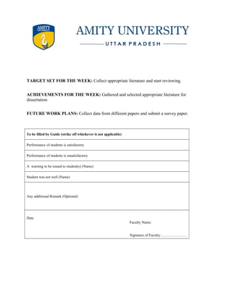 WEEKLY PROGRESS REPORT (WPR) for DISSERTATION : Download Link in ...