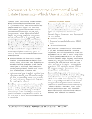 RECOURSE VS NON RECOURSE FOR COMMERCIAL REAL ESTATE FINANCING | PDF