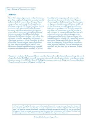 Financial Inclusion and the Role of the Post Office | PDF