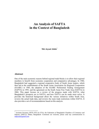 An Analysis of SAFTA in the Context of Bangladesh | PDF