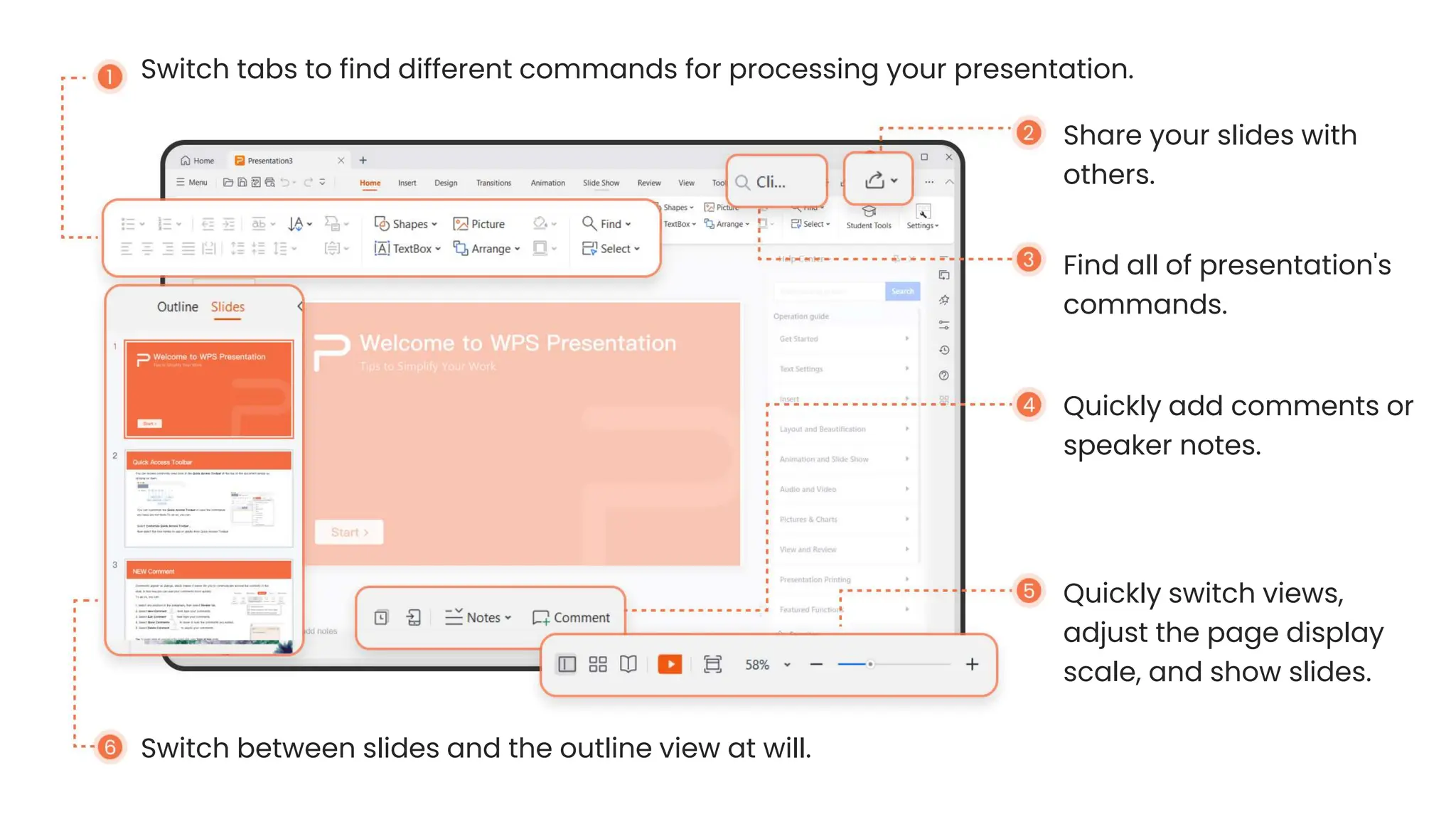 WPS Slides Quick Start Guide - PRIMEIROS PASSOS | PPT