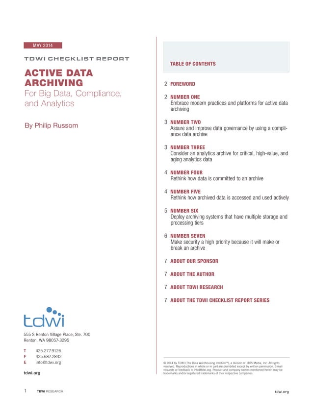 TDWI Checklist Report: Active Data Archiving | PDF