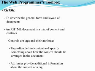 The Web Programmer's Toolbox Guide to XHTML, JavaScript, PHP, XML and More | PPT