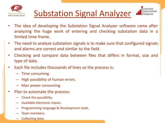 WQD2011 - INNOVATION - DEWA - Substation Signal Analyzer Software | PPT