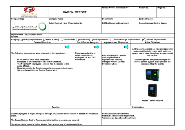 WQD2011 - Kaizen case study by DEWA - Access Control System | PDF | Technology & Computing