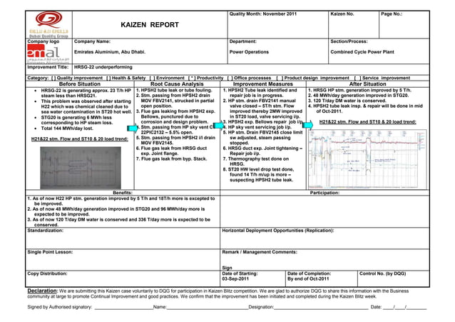 WQD2011 - KAIZEN - EMAL - HRSG-22 underperforming | PDF | Technology ...