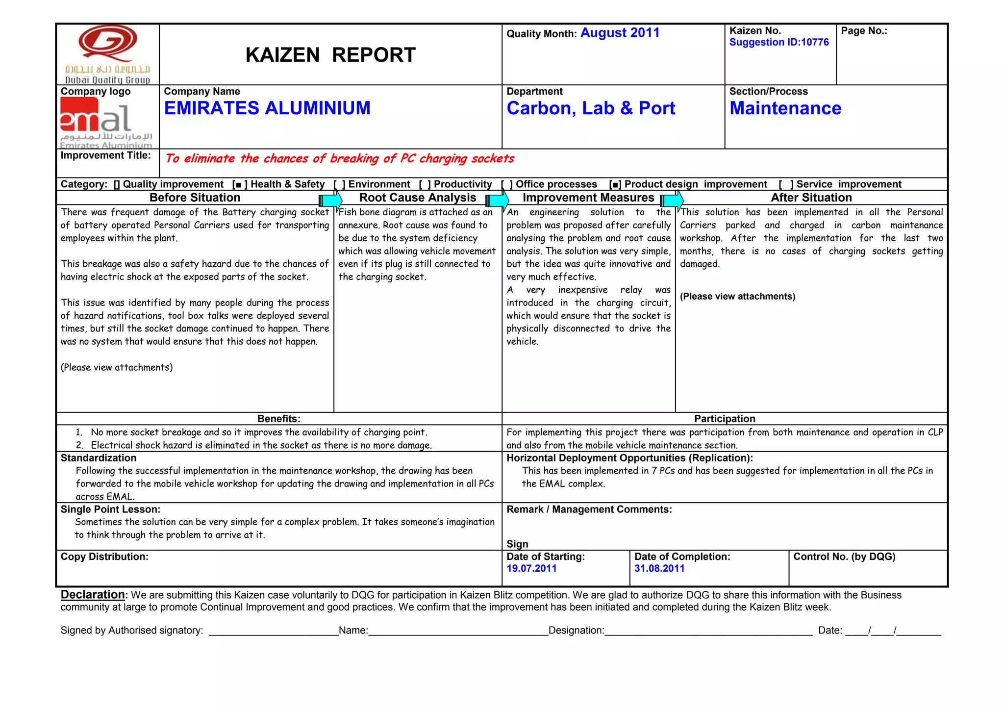 WQD2011 - KAIZEN - EMAL - To eliminate the chances of breaking of PC ...