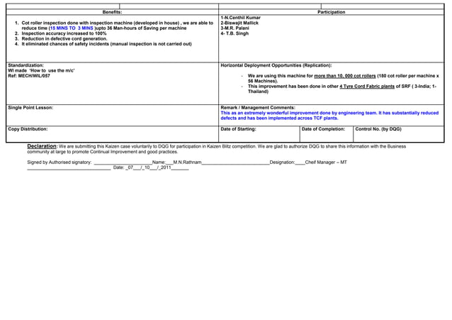 WQD2011 - KAIZEN - SRF Oversear Ltd - In house design & development of ...