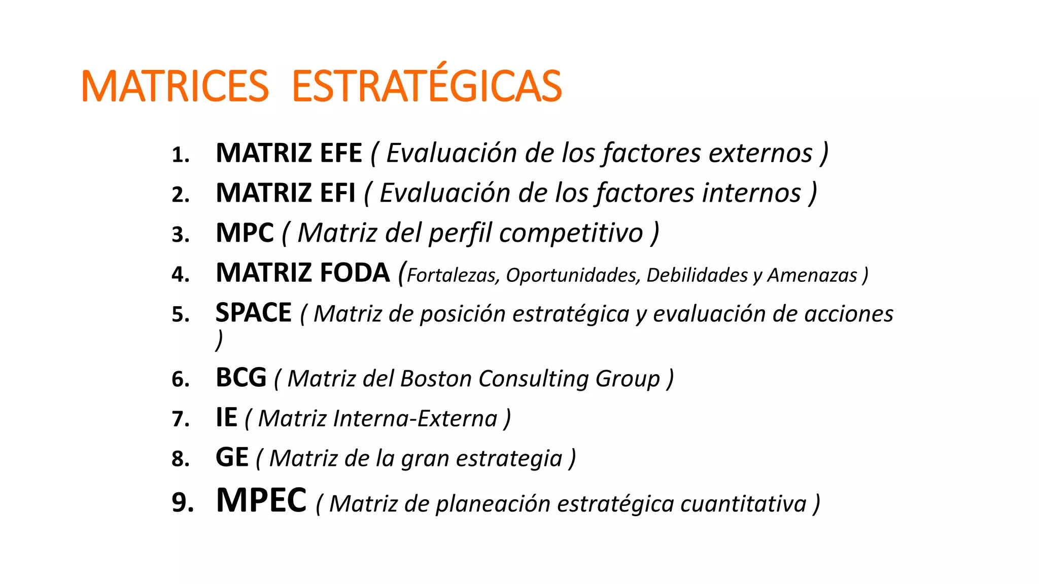 Matrices estratégicas | PPTX
