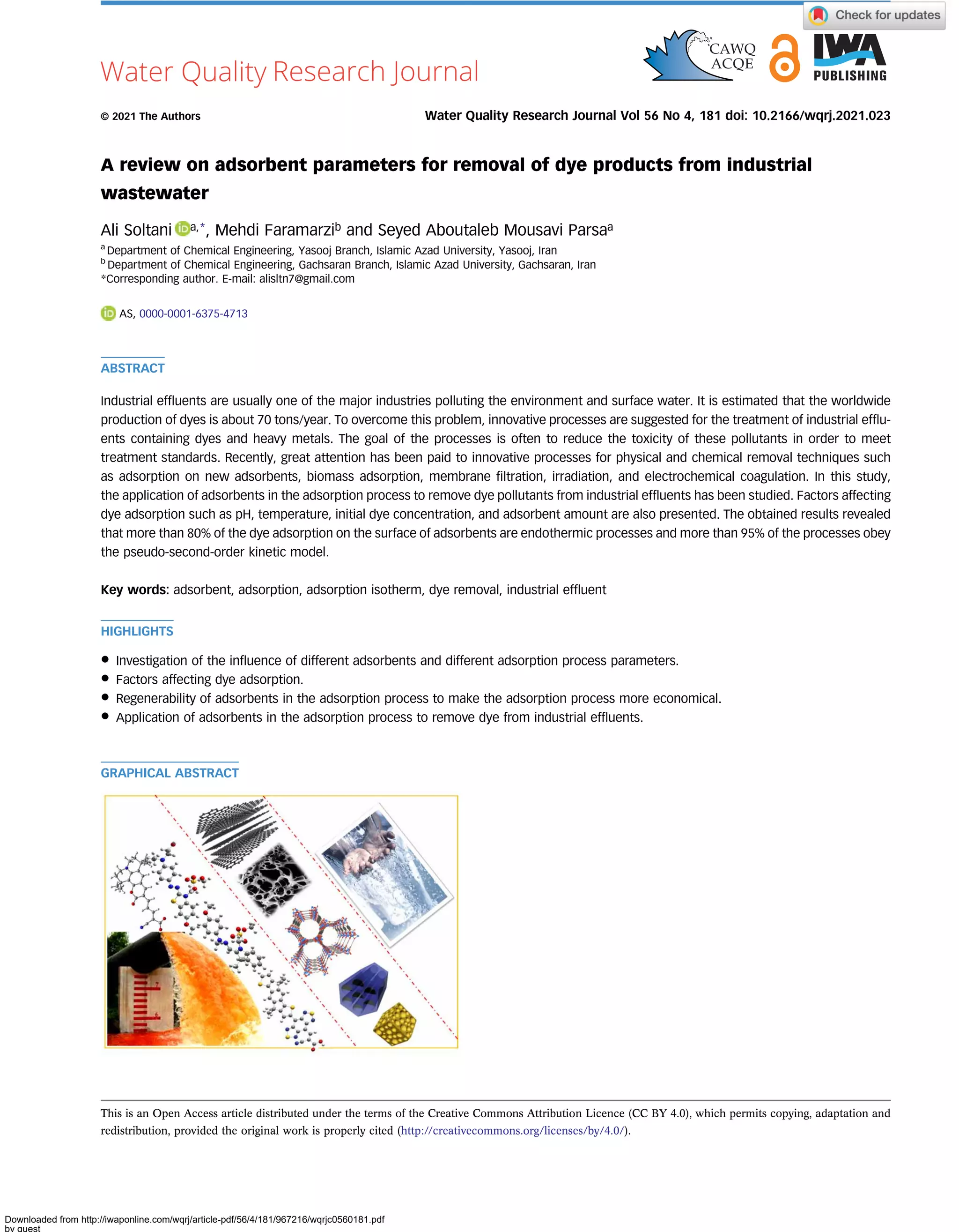 adsorbent parameters for removal of dye products | PDF