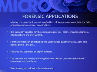 steriomicroscope. Microscopy in forensics pptx | PPTX