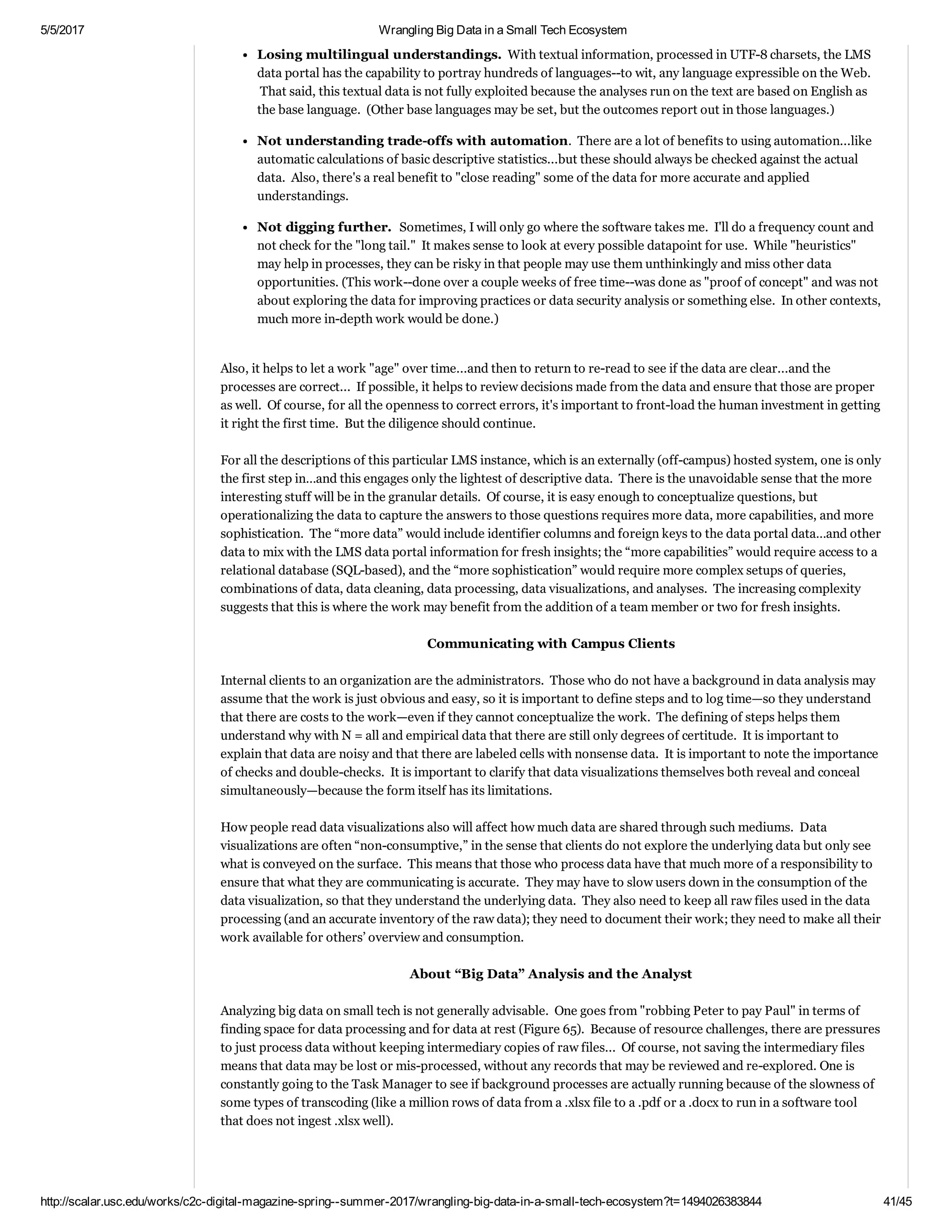 Wrangling Big Data in a Small Tech Ecosystem | PDF