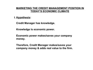 Marketing the Credit Management Position | PPT