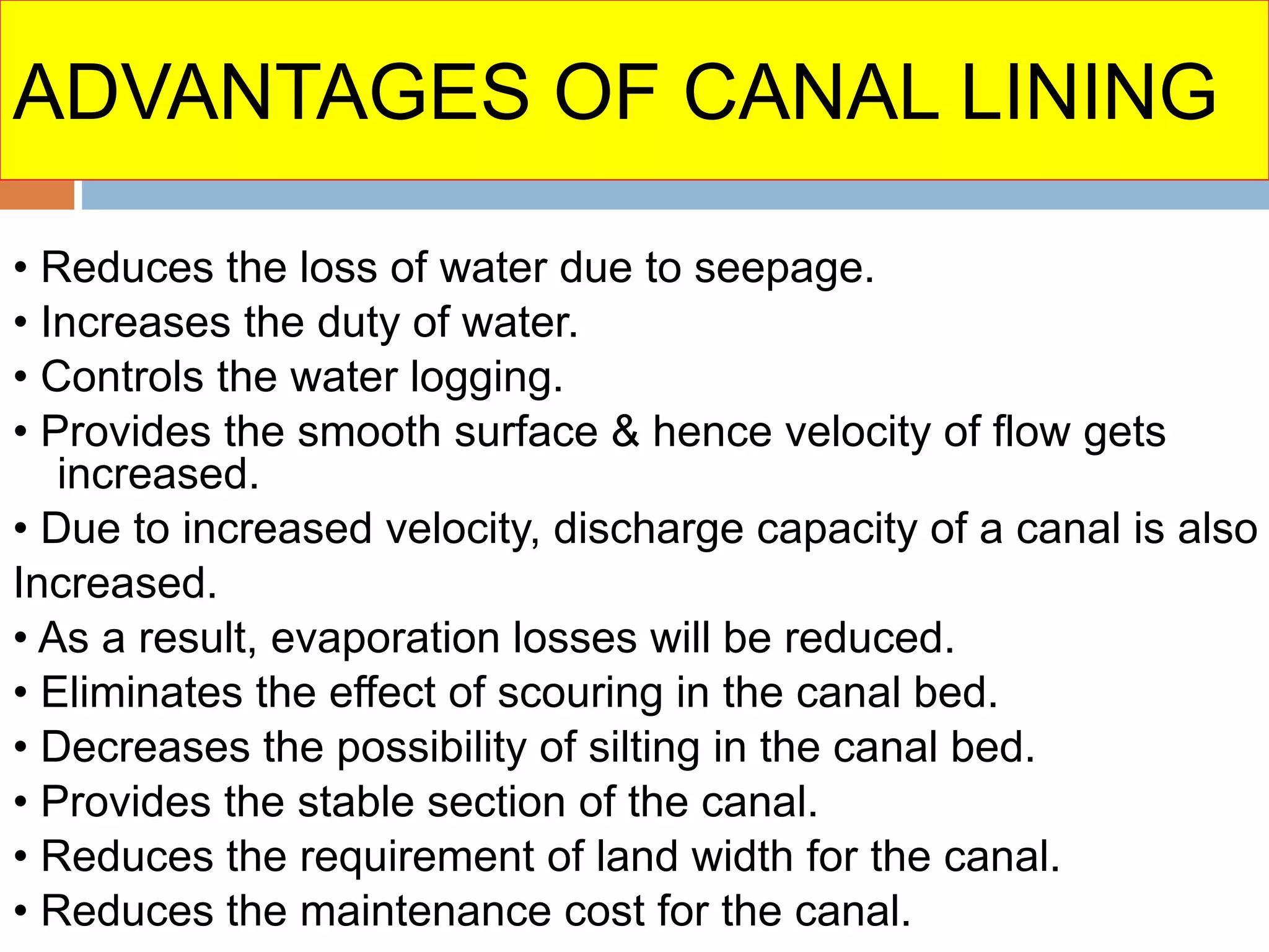 Design of Lined Canal and Canal Lining | PPTX