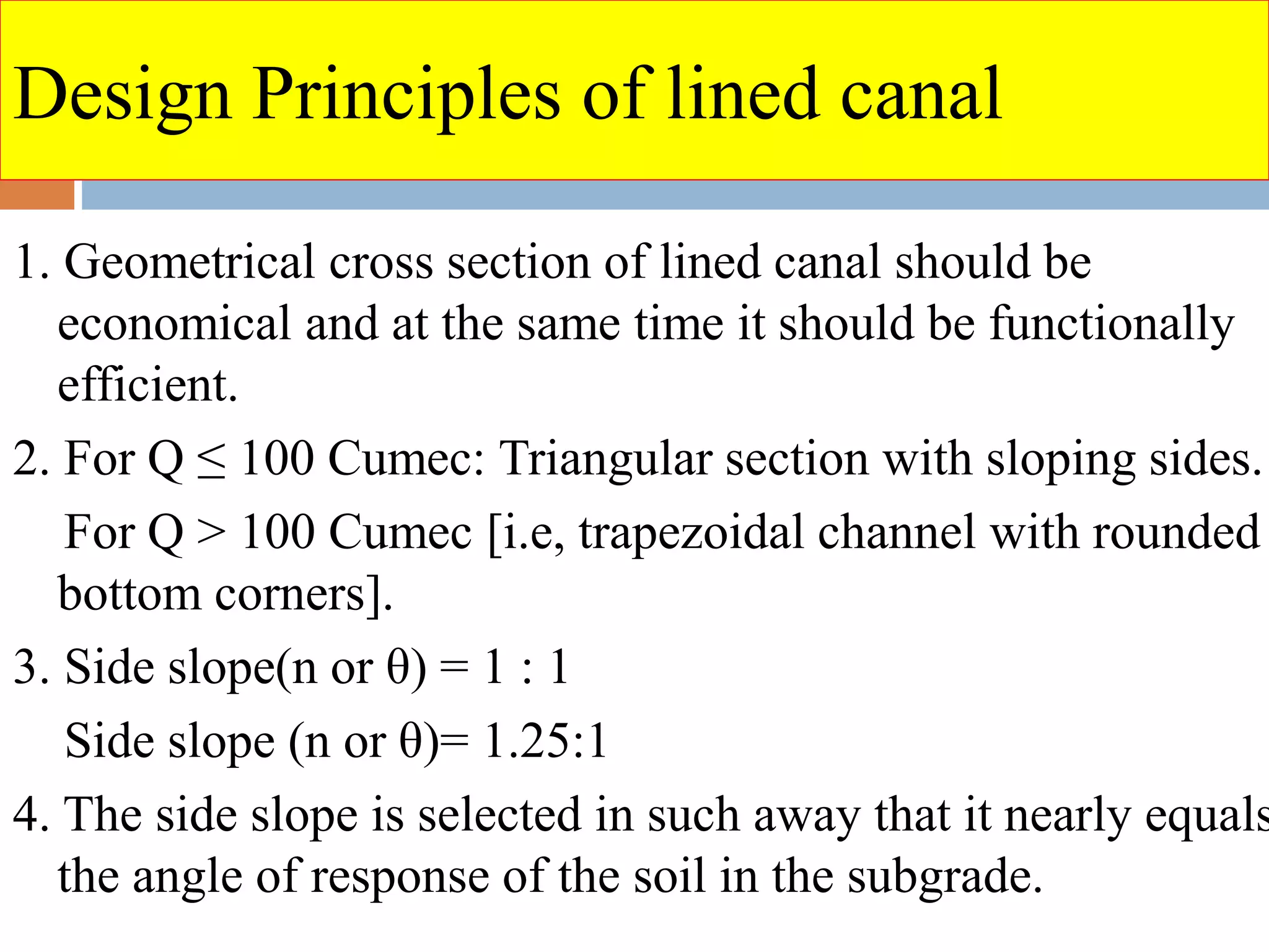 Design of Lined Canal and Canal Lining | PPTX