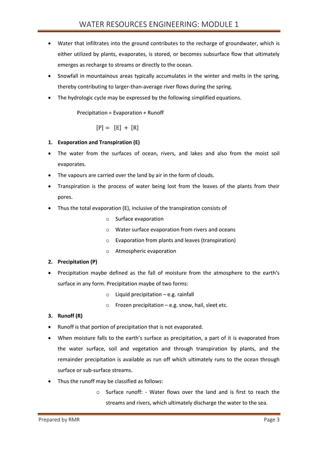 WATER RESOURCES ENGINEERING MODULE 1 NOTES | PDF | Geology | Science
